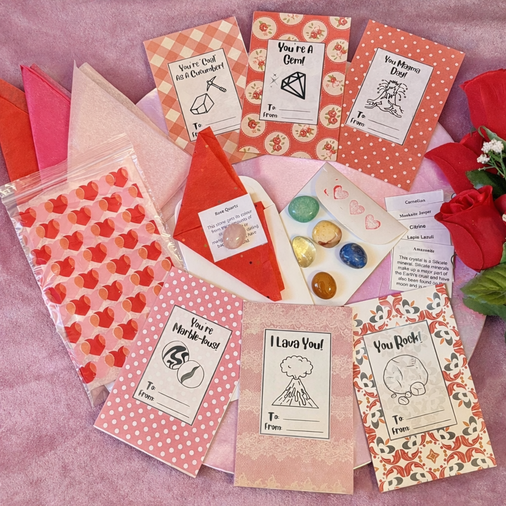 Valentine’s Cards & Tumbled Crystals (Red & Pink Theme) | Pine-Opals